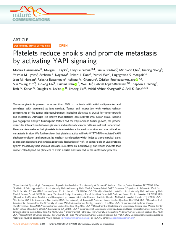 (PDF) Platelets reduce anoikis and promote metastasis by activating ...