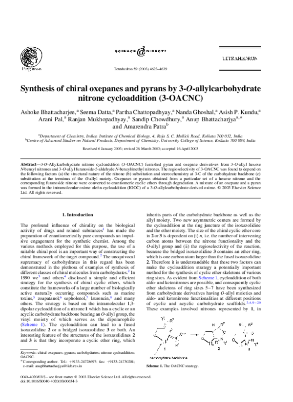(PDF) Synthesis of chiral oxepanes and pyrans by 3-O-allylcarbohydrate ...