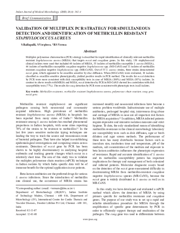 Pdf Multiplex Pcr For Rapid Mrsa Detection