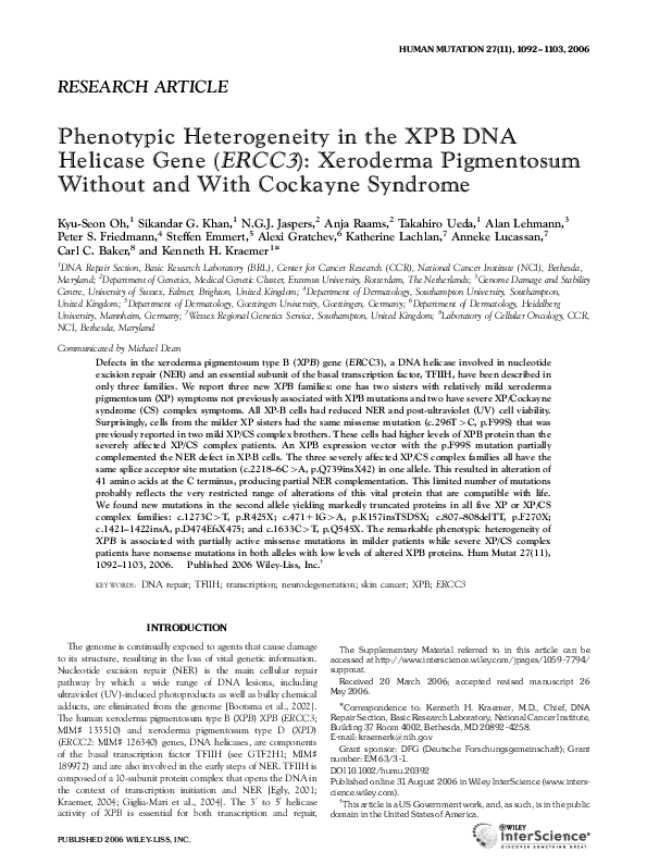 (PDF) Phenotypic heterogeneity in the XPB DNA helicase gene ( ERCC3 ...