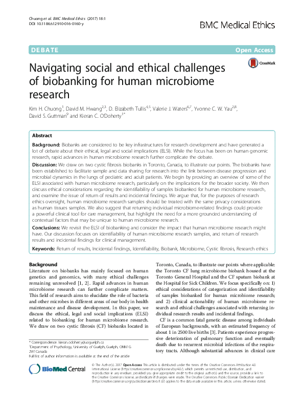 (PDF) Navigating social and ethical challenges of biobanking for human ...