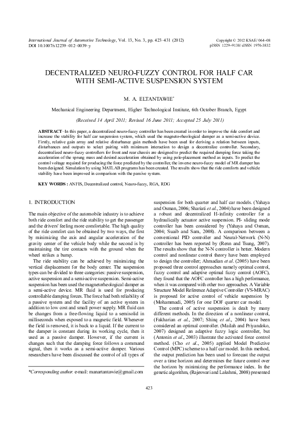 (PDF) Decentralized neuro-fuzzy control for half car with semi-active ...