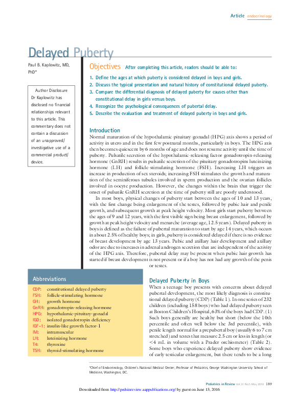 (PDF) Delayed Puberty