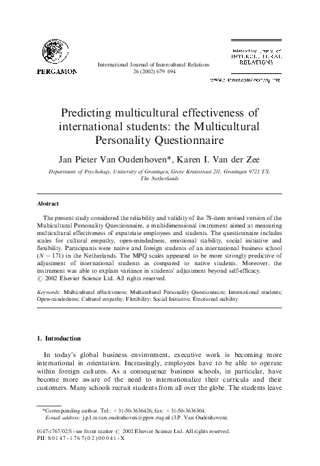 (PDF) Predicting multicultural effectiveness of international students ...
