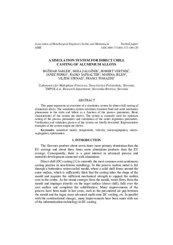 (PDF) A simulation system for direct chill casting of aluminium alloys