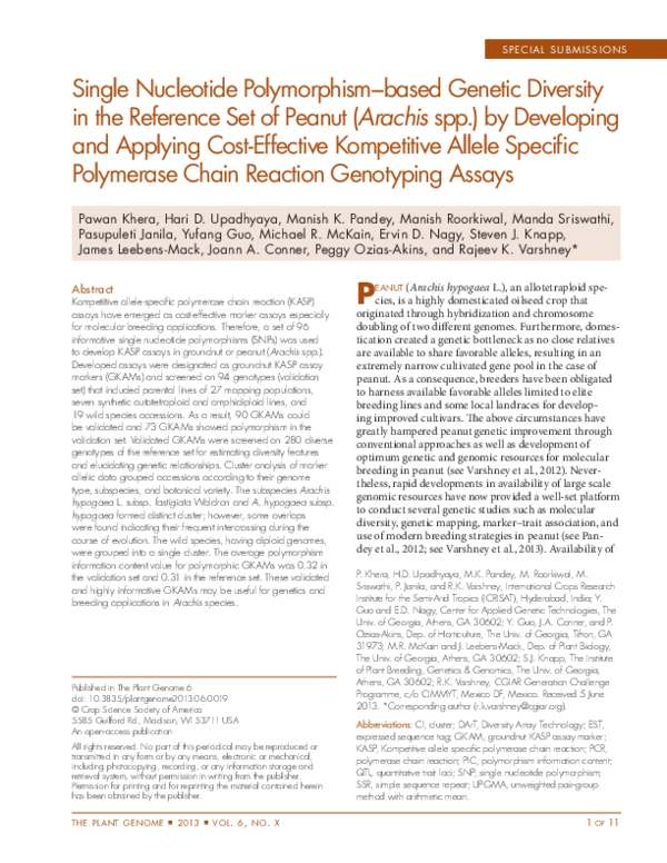 (PDF) Single Nucleotide Polymorphism–based Genetic Diversity in the Reference Set of Peanut ...