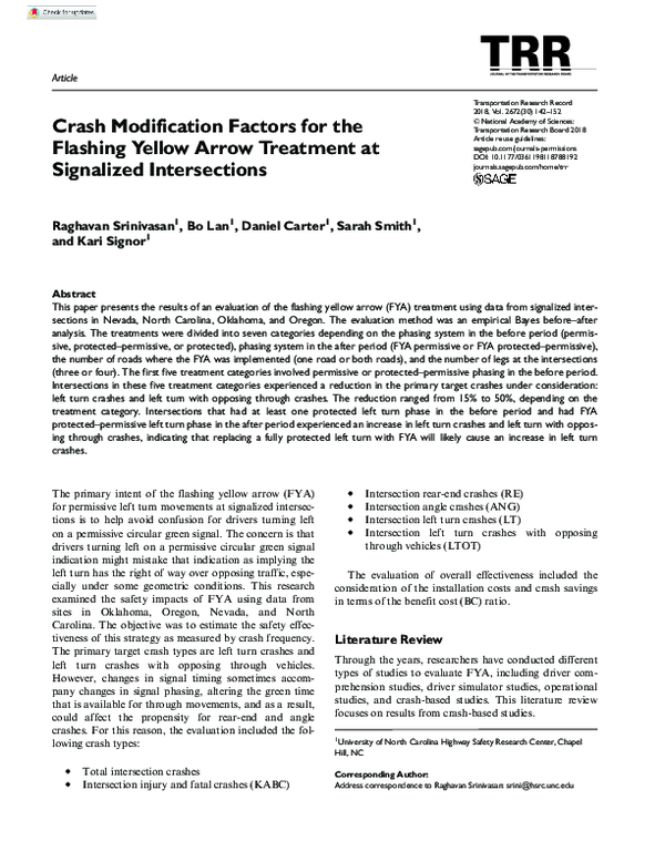 (PDF) Crash Modification Factors for the Flashing Yellow Arrow ...