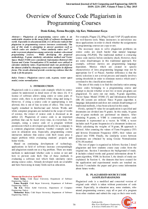 (PDF) Overview of Source Code Plagiarism in Programming Courses