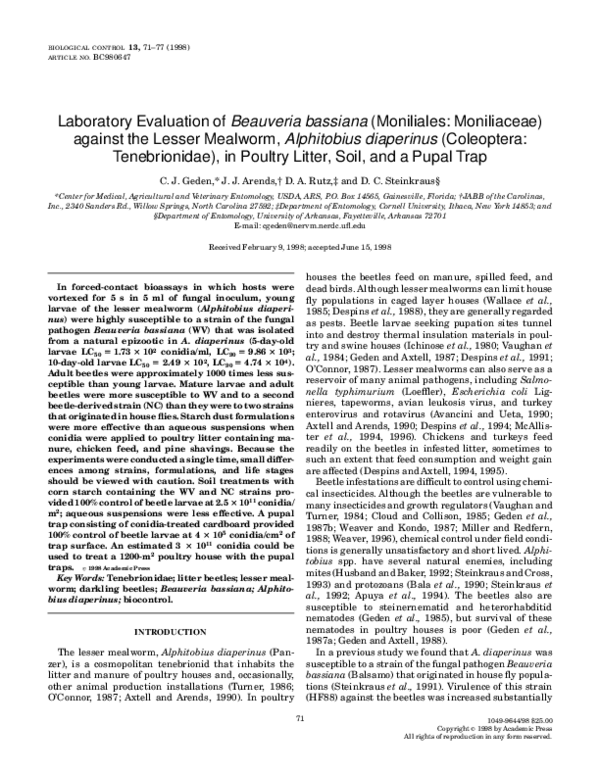 (PDF) Laboratory Evaluation ofBeauveria bassiana(Moniliales ...