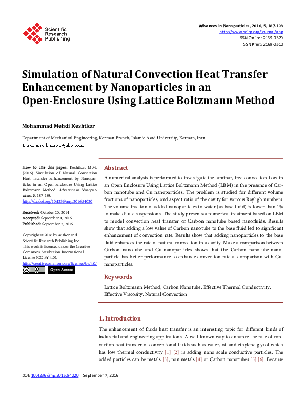 Pdf Simulation Of Natural Convection Heat Transfer In An Enclosure By The Lattice Boltzmann Method