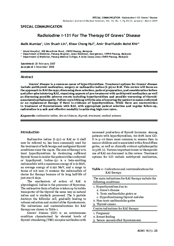 (PDF) Radioiodine I-131 for the therapy of graves' disease