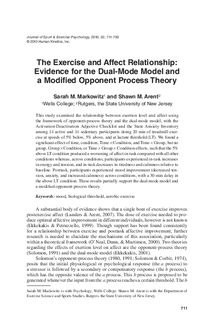 (PDF) The exercise and affect relationship: evidence for the dual-mode ...