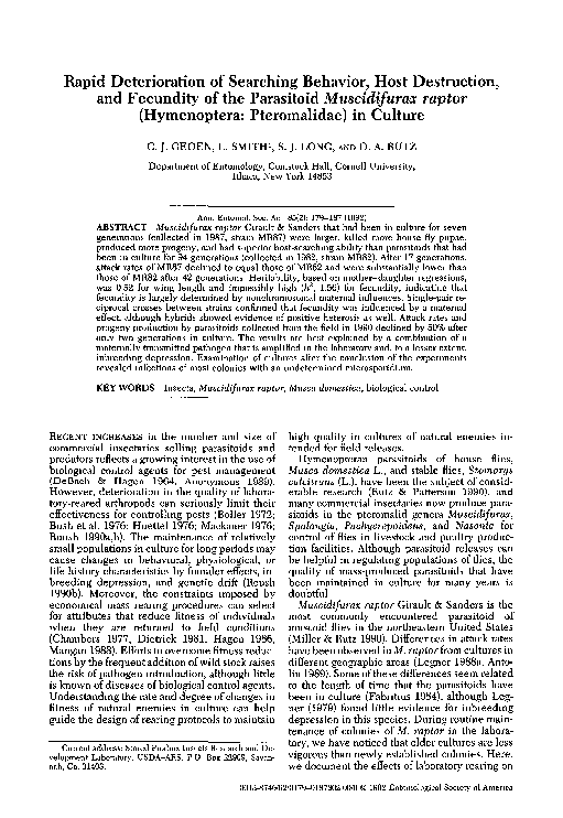 (PDF) Rapid Deterioration of Searching Behavior, Host Destruction, and ...