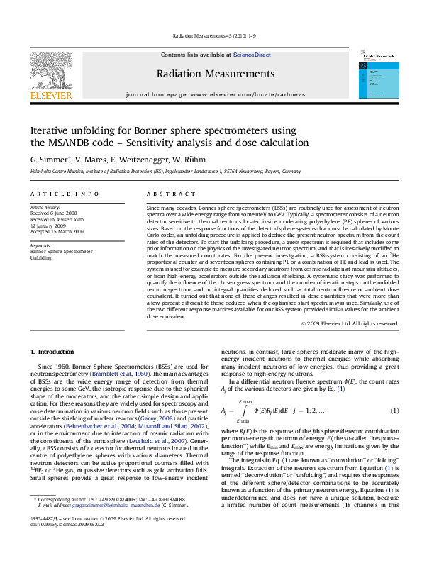 (PDF) Iterative unfolding for Bonner sphere spectrometers using the ...