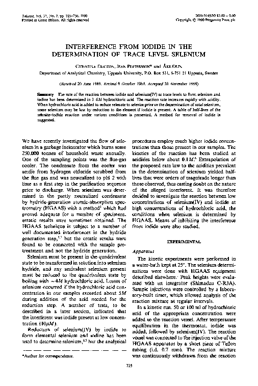 (PDF) Interference from iodide in the determination of trace level selenium