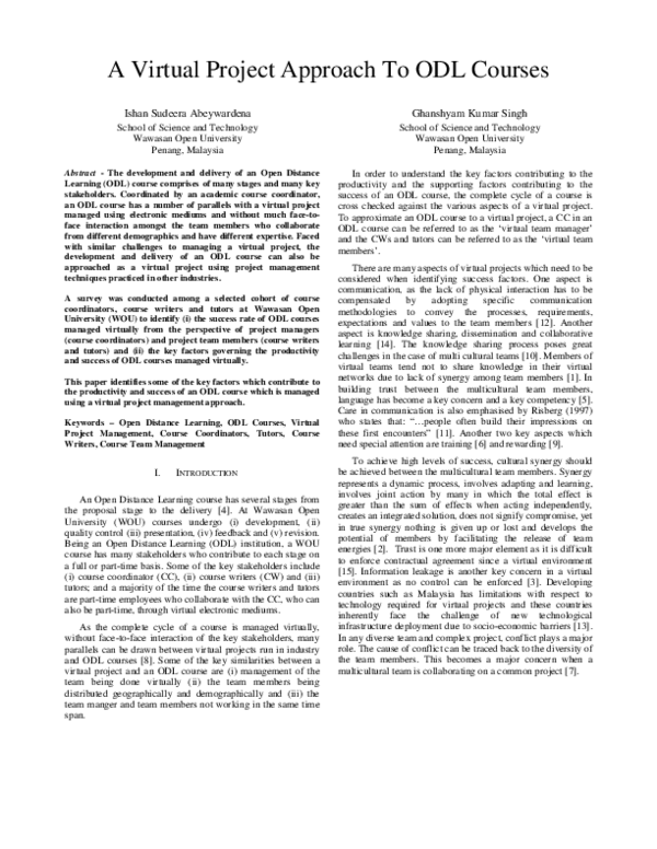(PDF) A Virtual Project Approach To ODL Courses