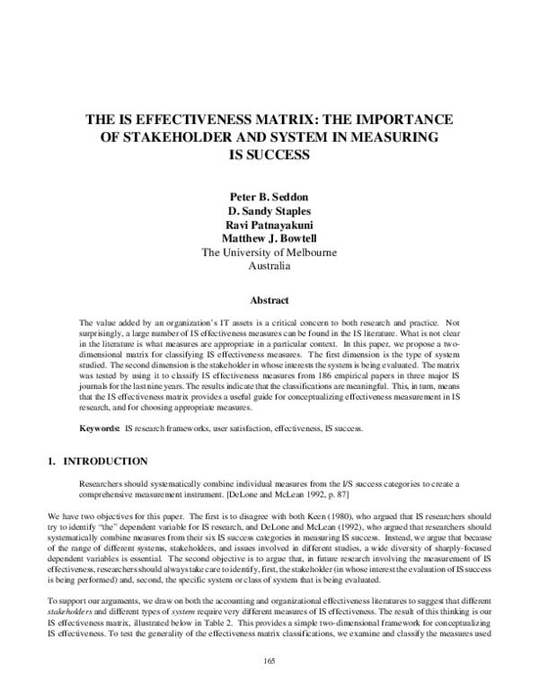 (PDF) The IS effectiveness matrix: the importance of stakeholder and ...