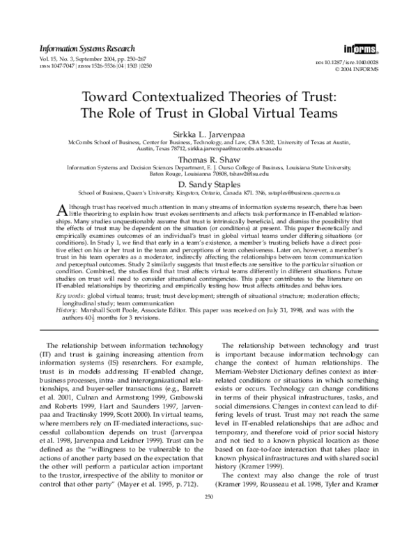 (PDF) Toward Contextualized Theories of Trust: The Role of Trust in ...