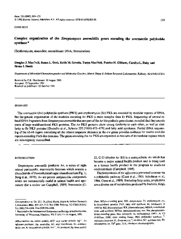 (PDF) Complex organization of the Streptomyces avermitilis genes ...
