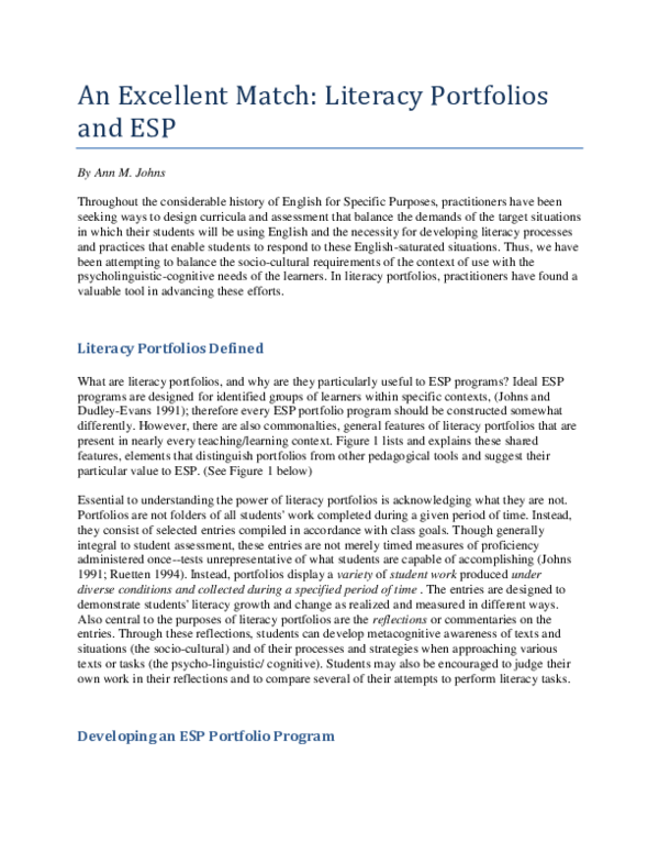 (PDF) An excellent match. Literacy portfolios and esp