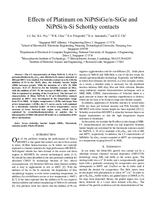 (PDF) Effects of Platinum on NiPtSiGe/n-SiGe and NiPtSi/n-Si Schottky ...