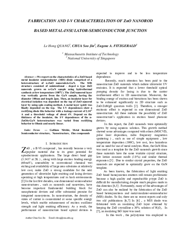 (PDF) Fabrication and I-V Characterization of ZnO Nanorod Based Metal ...