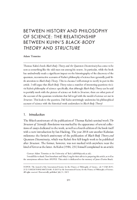 (PDF) Between History and Philosophy of Science: The Relationship ...