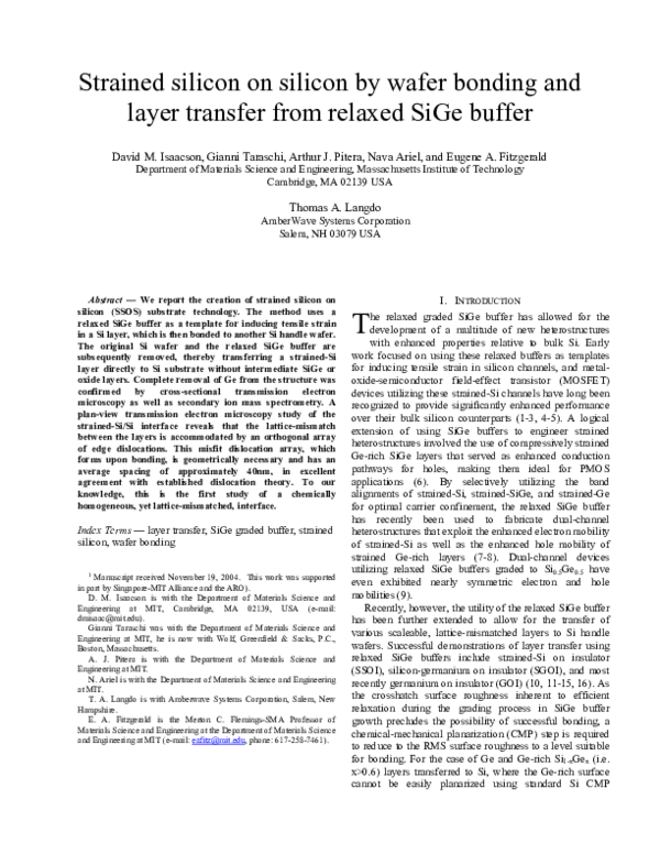 (PDF) Strained silicon-on-silicon by wafer bonding and layer transfer