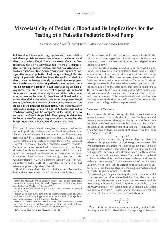 (PDF) Viscoelasticity of Pediatric Blood and its Implications for the ...