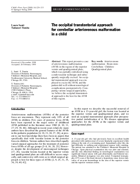 (PDF) The occipital transtentorial approach for cerebellar ...