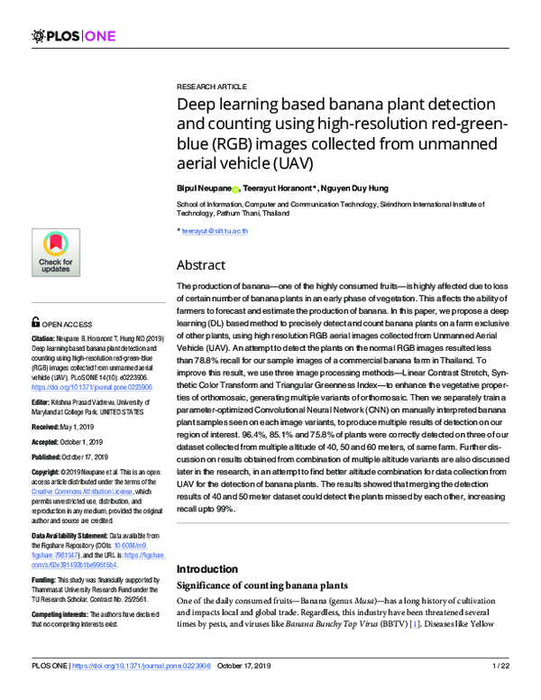 Pdf Deep Learning Based Banana Plant Detection And Counting Using High Resolution Red Green
