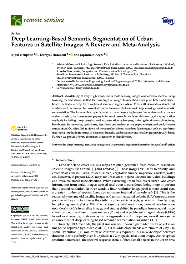 Pdf Deep Learning Based Semantic Segmentation Of Urban Features In
