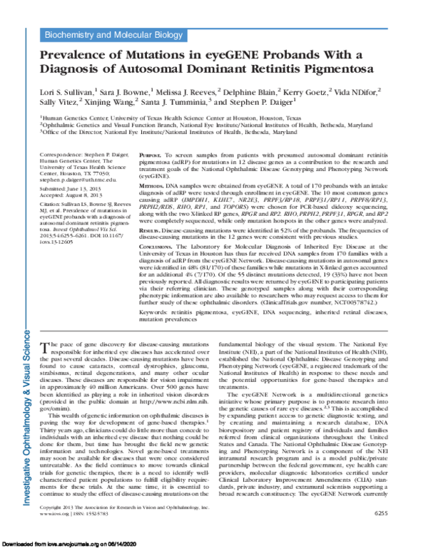 (PDF) Prevalence of Mutations in eyeGENE Probands With a Diagnosis of ...