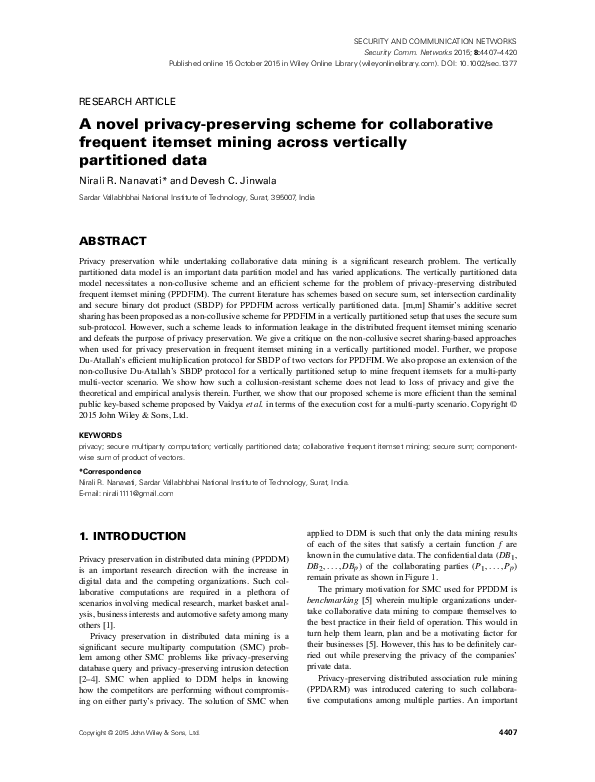 (PDF) A novel privacy-preserving scheme for collaborative frequent itemset mining across ...