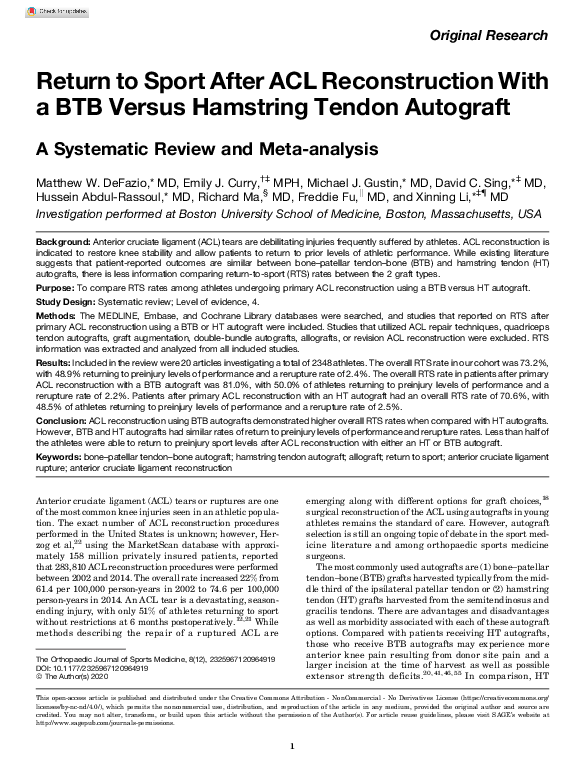 (PDF) Return to Sport After ACL Reconstruction With a BTB Versus ...