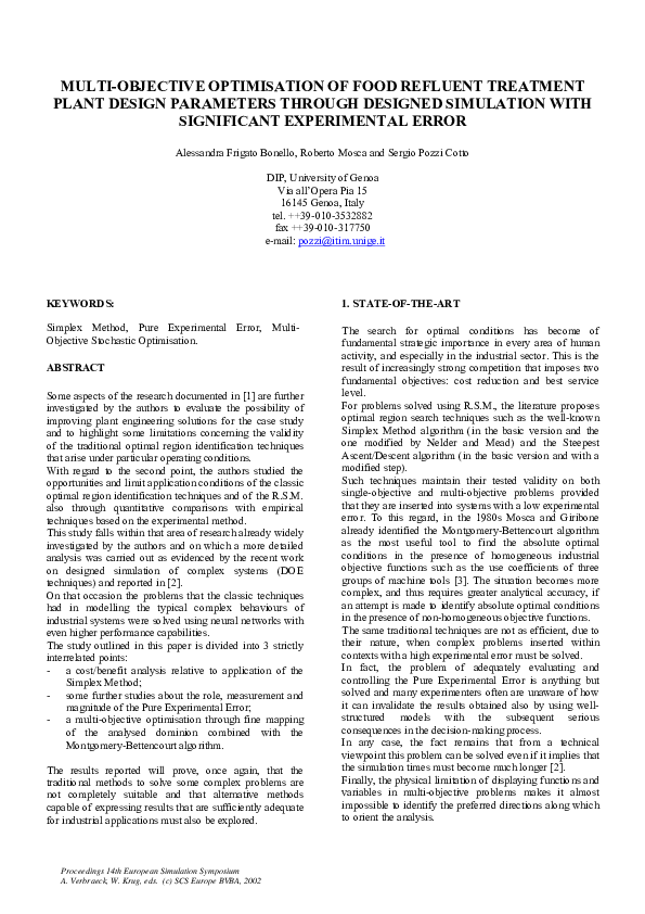 (PDF) Multi-Objective Optimisation of Food Refluent Treatment Plant Design Parameters through ...