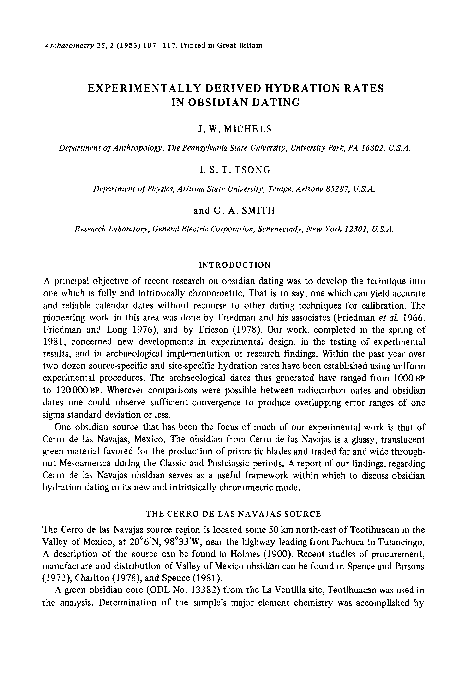 (PDF) Experimentally Derived Hydration Rates in Obsidian Dating