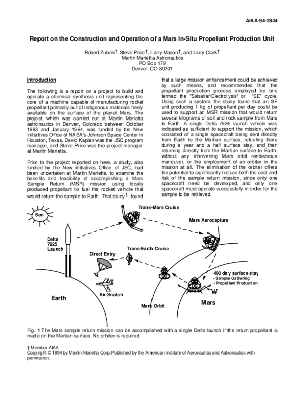 (PDF) Report on the construction and operation of a Mars in-situ ...