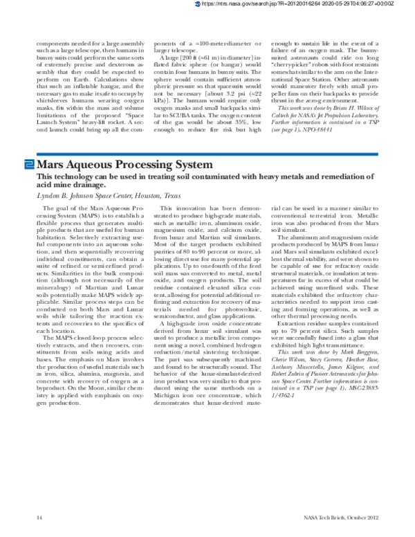 (PDF) Mars Aqueous Processing System