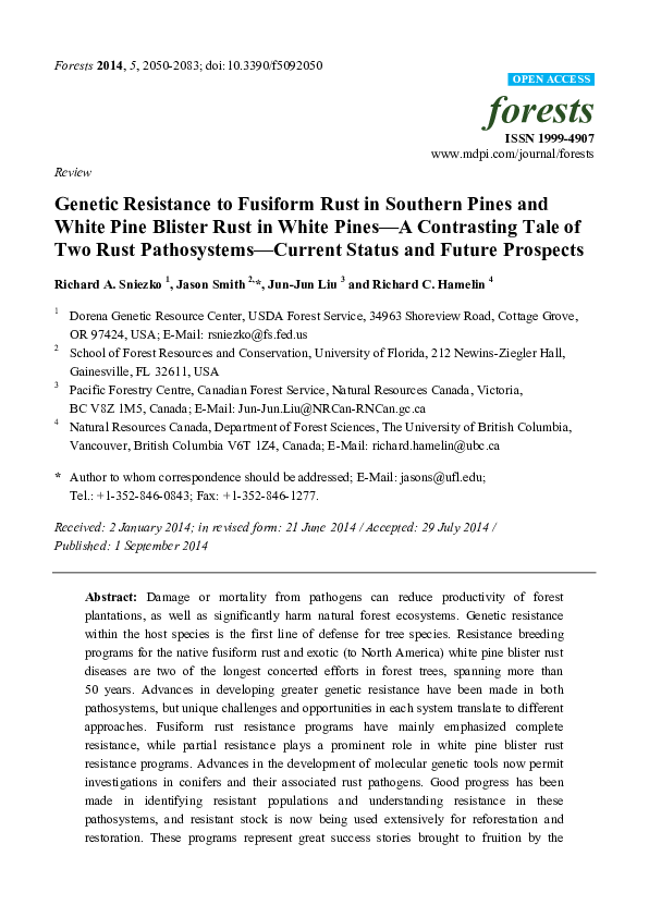 (PDF) Genetic dissection of fusiform rust and pitch canker disease ...