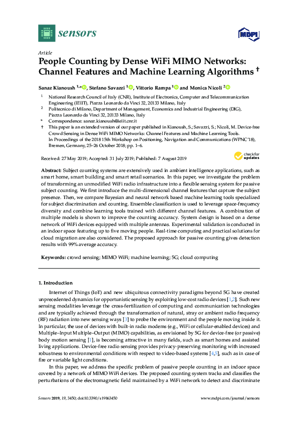 (PDF) People Counting by Dense WiFi MIMO Networks: Channel Features and ...