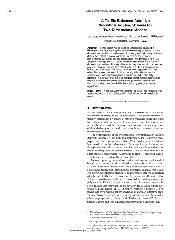(PDF) A traffic-balanced adaptive wormhole routing scheme for two-dimensional meshes