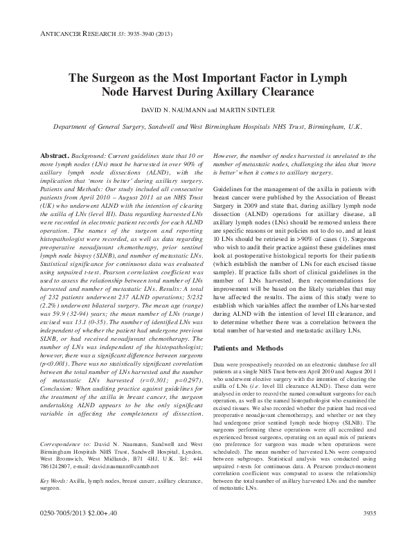 (PDF) The surgeon as the most important factor in lymph node harvest ...
