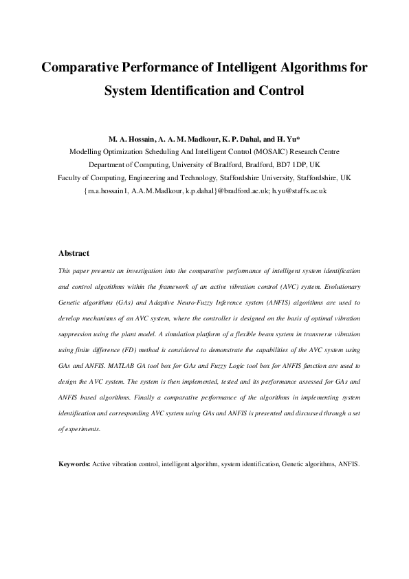 (PDF) Comparative Performance of Intelligent Algorithms for System Identification and Control