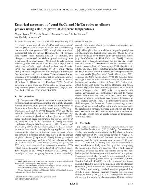 (PDF) Empirical assessment of coral Sr/Ca and Mg/Ca ratios as climate ...