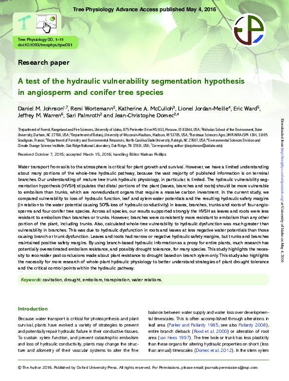 (PDF) A test of the hydraulic vulnerability segmentation hypothesis in ...