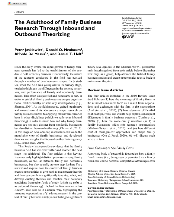 (PDF) The Adulthood of Family Business Research Through Inbound and ...