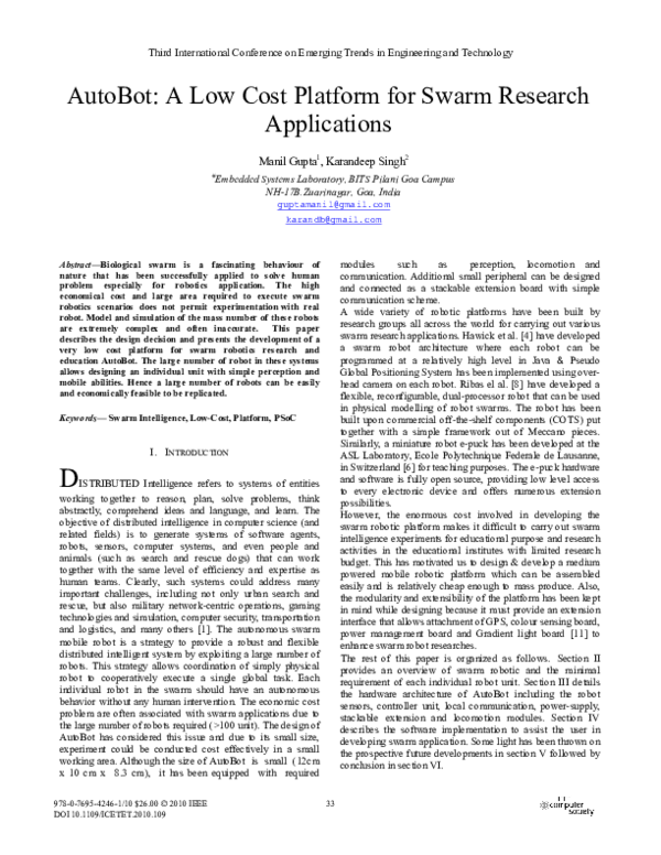 (PDF) AutoBot: A Low Cost Platform for Swarm Research Applications