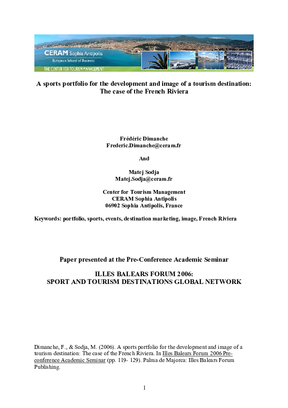 (PDF) A sports portfolio for the development and image of a tourism ...