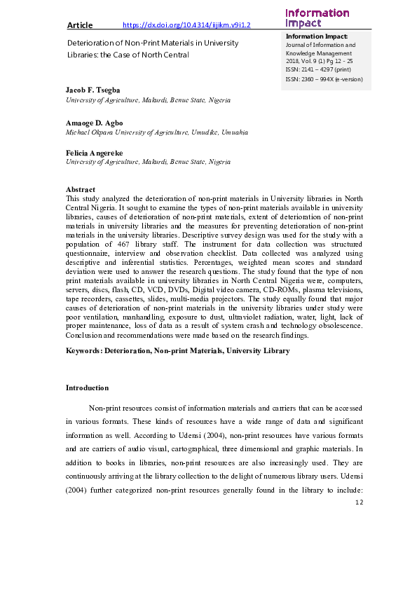 (PDF) Deterioration of non-print materials in university libraries: the ...